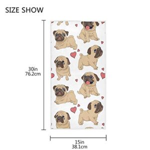 MOYYO Funny Cartoon Dogs Pugs Puppies Hand Towel Soft Highly Absorbent Large Hand Towels 15 x 30inch Fingertip Towels Bath Towel Multipurpose for Hand Face Bathroom Gym Hotel Spa