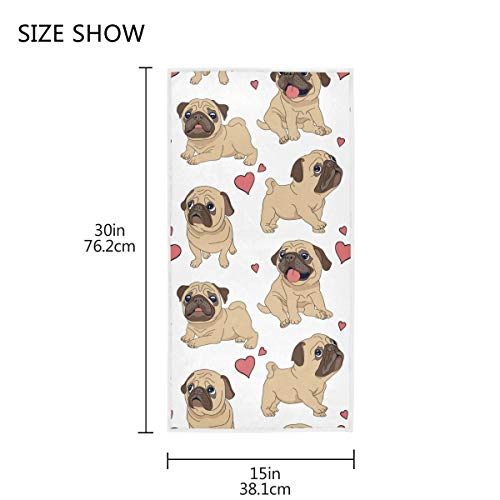 MOYYO Funny Cartoon Dogs Pugs Puppies Hand Towel Soft Highly Absorbent Large Hand Towels 15 x 30inch Fingertip Towels Bath Towel Multipurpose for Hand Face Bathroom Gym Hotel Spa