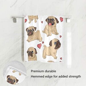 MOYYO Funny Cartoon Dogs Pugs Puppies Hand Towel Soft Highly Absorbent Large Hand Towels 15 x 30inch Fingertip Towels Bath Towel Multipurpose for Hand Face Bathroom Gym Hotel Spa