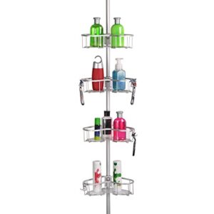 utopia alley flat shelf rustproof shower caddy, satin chrome, corner pole caddy