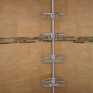 Utopia Alley Flat Shelf Rustproof Shower Caddy, Satin Chrome, Corner Pole Caddy