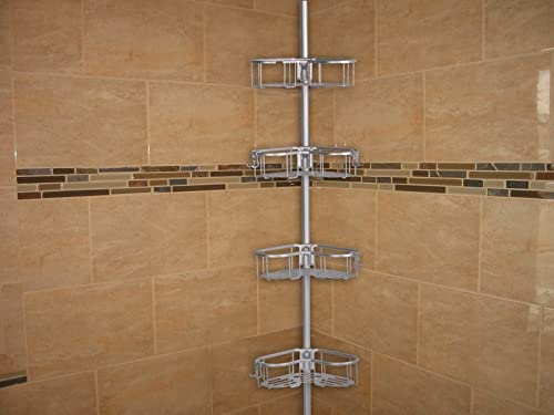 Utopia Alley Flat Shelf Rustproof Shower Caddy, Satin Chrome, Corner Pole Caddy