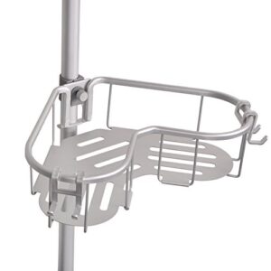 Utopia Alley Flat Shelf Rustproof Shower Caddy, Satin Chrome, Corner Pole Caddy