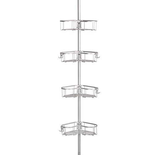 Utopia Alley Flat Shelf Rustproof Shower Caddy, Satin Chrome, Corner Pole Caddy