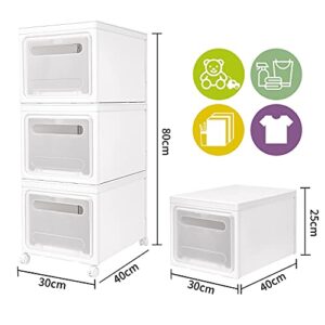 Large Rolling Plastic Storage Bins Box Containers with Lid for Organizing, Stackable Cube Storage Drawers Organizer for Clothes Closet Toys Photo CD Desk Living Room Kitchen- White, 3 layers with lids