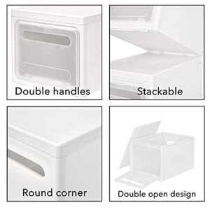 Large Rolling Plastic Storage Bins Box Containers with Lid for Organizing, Stackable Cube Storage Drawers Organizer for Clothes Closet Toys Photo CD Desk Living Room Kitchen- White, 3 layers with lids