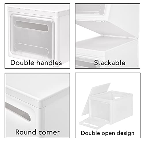 Large Rolling Plastic Storage Bins Box Containers with Lid for Organizing, Stackable Cube Storage Drawers Organizer for Clothes Closet Toys Photo CD Desk Living Room Kitchen- White, 3 layers with lids