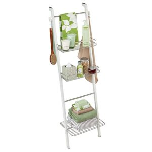 InterDesign Formbu Free Standing Bathroom Storage Ladder with Shelves for Towels, Soap, Candles, Tissues, Lotion, Accessories - White/Satin