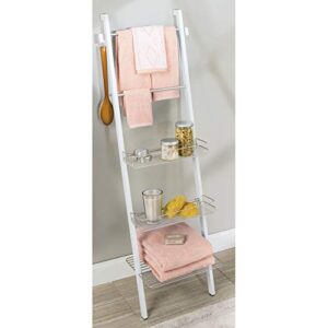 InterDesign Formbu Free Standing Bathroom Storage Ladder with Shelves for Towels, Soap, Candles, Tissues, Lotion, Accessories - White/Satin