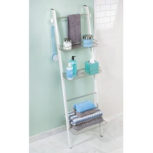 InterDesign Formbu Free Standing Bathroom Storage Ladder with Shelves for Towels, Soap, Candles, Tissues, Lotion, Accessories - White/Satin