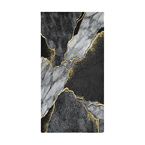 Jucciaco Black Marble Hand Towel for Bathroom Kitchen, Absorbent Luxury Black and Grey Marble Bath Hand Towels Decorative, Soft Polyester Cotton Towels for Hand, 28x14 inches, Set of 2