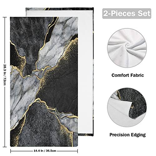 Jucciaco Black Marble Hand Towel for Bathroom Kitchen, Absorbent Luxury Black and Grey Marble Bath Hand Towels Decorative, Soft Polyester Cotton Towels for Hand, 28x14 inches, Set of 2