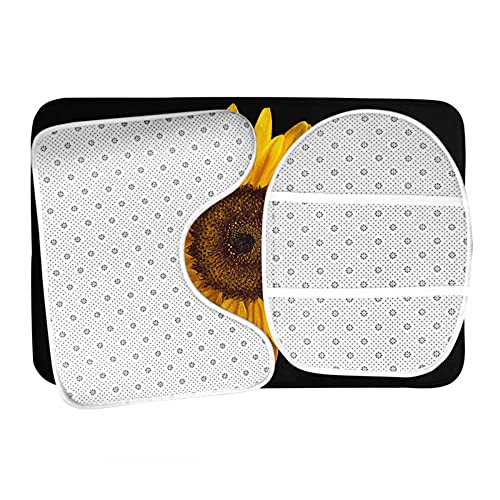 Wondertify Sunflower Bathroom Antiskid Pad Summer Beautiful Blooming Yellow Flower 3 Pieces Bathroom Rugs Set, Bath Mat+Contour+Toilet Lid Cover Black