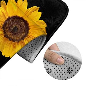 Wondertify Sunflower Bathroom Antiskid Pad Summer Beautiful Blooming Yellow Flower 3 Pieces Bathroom Rugs Set, Bath Mat+Contour+Toilet Lid Cover Black