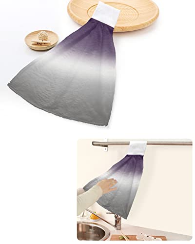 Stove Towels Hanging Kitchen Towels with Loop Deep Purple Gradient to Gray Absorbent Soft Tie Towels for Kitchen Bathroom Toilet Home 1 Pcs