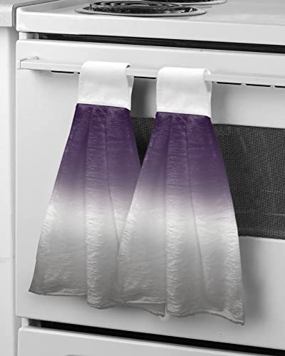 Stove Towels Hanging Kitchen Towels with Loop Deep Purple Gradient to Gray Absorbent Soft Tie Towels for Kitchen Bathroom Toilet Home 1 Pcs