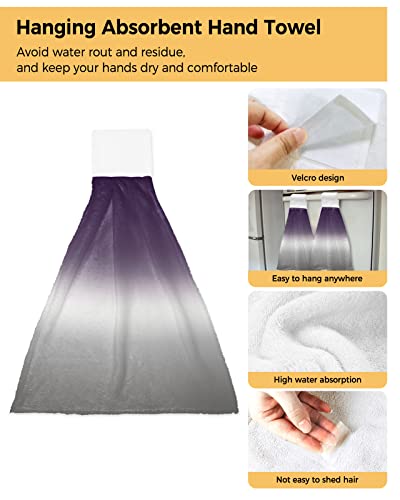 Stove Towels Hanging Kitchen Towels with Loop Deep Purple Gradient to Gray Absorbent Soft Tie Towels for Kitchen Bathroom Toilet Home 1 Pcs