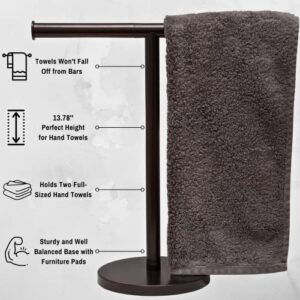 Debodda Modern Hand Towel Stand for Bathroom, Kitchen or Vanity, Height 13.78”, Free Standing Matte Bronze Countertop Rack with Balanced Base, Perfect Hand Towel Holder, Dual Washcloth Display