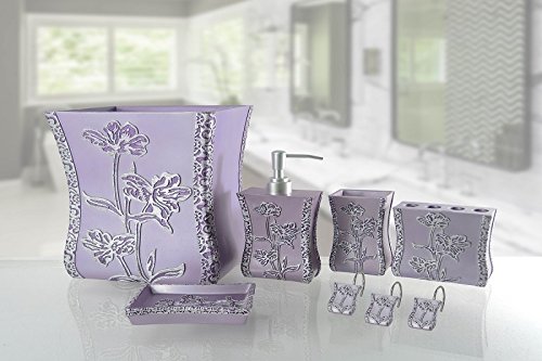 BH Home & Linen 6-Piece Decorative Bathroom Accessory Set Made of Ceramic (Paris Purple)