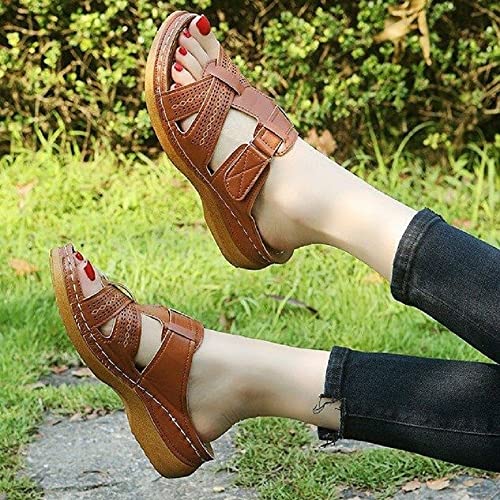 LucaSng Women's Pu Leather Fashionable and Versatile Hollow Out Heel Sandals