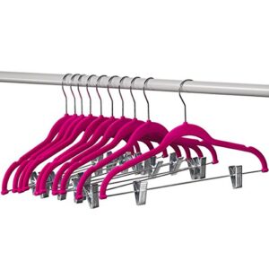 home-it 10 pack clothes hangers with clips - pink velvet hangers - made for skirt hangers - clothes hanger - pants hangers - ultra thin no slip