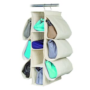 richards homewares homewares hanging handbag organizer, 10-compartments, canvas/natural