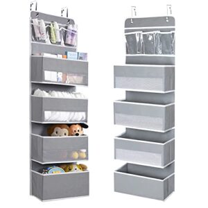 bhcorner over the door organizer storage, 5-shelf wall mount door hanging organizers ，bathroom door organizer with clear window,back of door storage organizer for bedroom,dorm(grey)