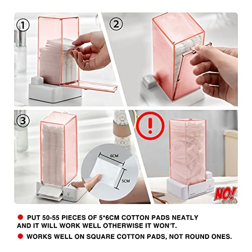 Tykoo Automatic Cotton Pad Dispenser, Press Out Cotton Square Holder Cosmetic Cotton Pad Organizer Vanity Makeup Organizer for Lint Free Nail Wipes (Pink)