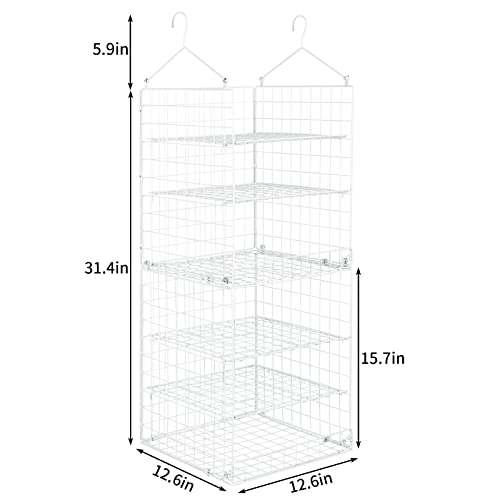 Yuyetuyo 6 Tier Foldable Closet Organizer,Adjustable Hanging Closet Shelves with 6 Adjustable Divider, Hanging Organizer for Closet,White 37.3" H X 12.6" W X 12.6" D