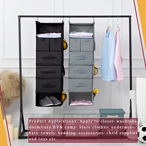 Bosuelife 6-shelves Hanging Closet Organizer with 5 Different Drawers, Foldable Closet Organizers and Storage for Wardrobe, Closet& RV, Clothes and Accessories Storage, Non-woven fabric, Gray