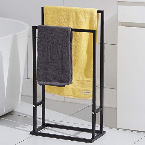 Free Standing Towel Rack, 2 Tier Stainless Steel Black Towel Racks for Bathroom, Hand Towel Drying Rack Stand Holder for Outdoor, Blanket Rack, ALHAKIN