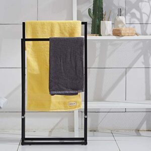 Free Standing Towel Rack, 2 Tier Stainless Steel Black Towel Racks for Bathroom, Hand Towel Drying Rack Stand Holder for Outdoor, Blanket Rack, ALHAKIN