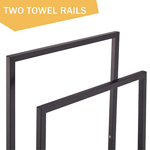 Free Standing Towel Rack, 2 Tier Stainless Steel Black Towel Racks for Bathroom, Hand Towel Drying Rack Stand Holder for Outdoor, Blanket Rack, ALHAKIN