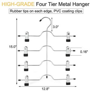 TOPIA HANGER 4 Tier Metal Skirt Hangers for Women, Pants Hanger Space Saving with Adjustable Clips, Gain 70% More Space, Non Slip Grip for Slacks, Trousers, Shorts, Jeans, Towels, Black, 2-Pack, CT20B