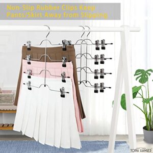 TOPIA HANGER 4 Tier Metal Skirt Hangers for Women, Pants Hanger Space Saving with Adjustable Clips, Gain 70% More Space, Non Slip Grip for Slacks, Trousers, Shorts, Jeans, Towels, Black, 2-Pack, CT20B