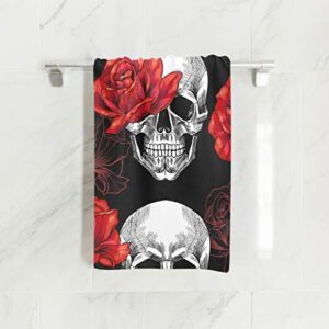 Hand Towel, Skull and Red Roses Hand Towels for Bathroom, Gym, Beach and Spa