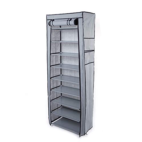 NC 10 -Tiers 9 Lattices Fashionable Room-Saving Non-Woven Fabric Shoe Rack Shoerack Storage Organizer Coffee (Gray)