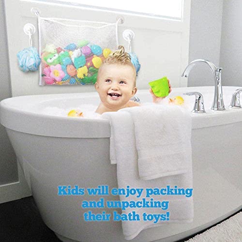 QAQE Mesh Bath Toy Organizer, Bath Toy Storage Bag with Suction Hooks,Hanging Holder,Mesh Caddy for K Shower Toy Net Bathtub