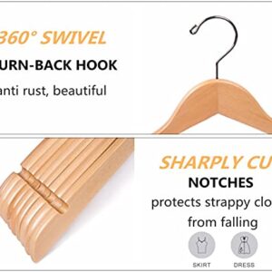 Amber Home Smooth Natural Finish Solid Wood Shirt Dress Hangers 20 Pack, Sturdy Wooden Coat Hangers with Precisely Notches, Clothes Hangers for Jacket, Camisole, Bridal (Natural, 20)