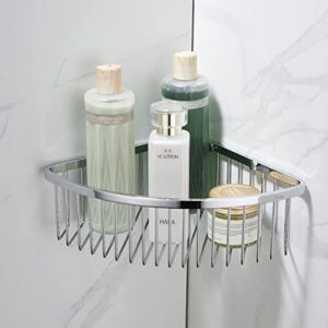 gordee bathroom shower caddy corner shelf basket, ultra sturdy rust-proof stainless steel bathroom shelf organizer shampoo holder, wall mounted storage rack for bathroom kitchen, brushed chrome