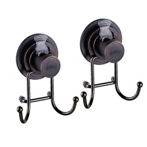 jiepai vacuum suction cup hooks shower bath towel hooks hanging towel holder wall towel rack organizer for kitchen , bathrobe,loofah ,bronze (2 pack)