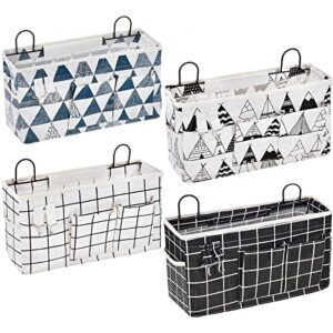 wall hanging storage bag 4 pcs wall mounted pocket cotton hanging shelf organizer with sticky hooks multifunctional over the door organizer bin bedside storage bag wall hanging bag for bunk kitchen