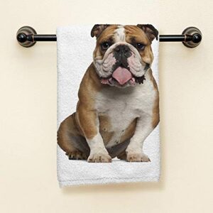 HGOD DESIGNS Bulldog Hand Towels,Funny English Bulldog Sitting Against 100% Cotton Soft Bath Hand Towels for Bathroom Kitchen Hotel Spa Hand Towels 15"X30"