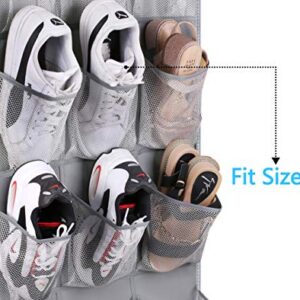 MISSLO 30 Large Pockets Dual Sided Hanging Shoe Organizer + Long 3 Tier Shoe Rack for Closet Shoe Organizer Storage Stackable Wide Shoe Shelf Holds 24 Pairs of Men Sneakers, Women Heels, Boots