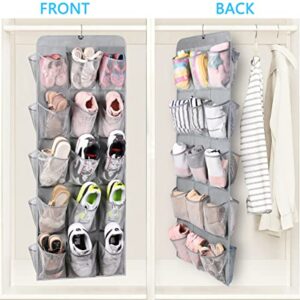 MISSLO 30 Large Pockets Dual Sided Hanging Shoe Organizer + Long 3 Tier Shoe Rack for Closet Shoe Organizer Storage Stackable Wide Shoe Shelf Holds 24 Pairs of Men Sneakers, Women Heels, Boots