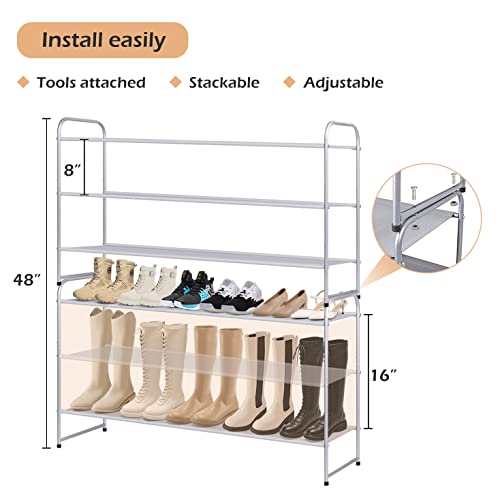 MISSLO 30 Large Pockets Dual Sided Hanging Shoe Organizer + Long 3 Tier Shoe Rack for Closet Shoe Organizer Storage Stackable Wide Shoe Shelf Holds 24 Pairs of Men Sneakers, Women Heels, Boots