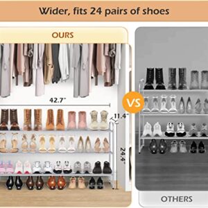 MISSLO 30 Large Pockets Dual Sided Hanging Shoe Organizer + Long 3 Tier Shoe Rack for Closet Shoe Organizer Storage Stackable Wide Shoe Shelf Holds 24 Pairs of Men Sneakers, Women Heels, Boots