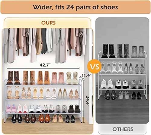 MISSLO 30 Large Pockets Dual Sided Hanging Shoe Organizer + Long 3 Tier Shoe Rack for Closet Shoe Organizer Storage Stackable Wide Shoe Shelf Holds 24 Pairs of Men Sneakers, Women Heels, Boots