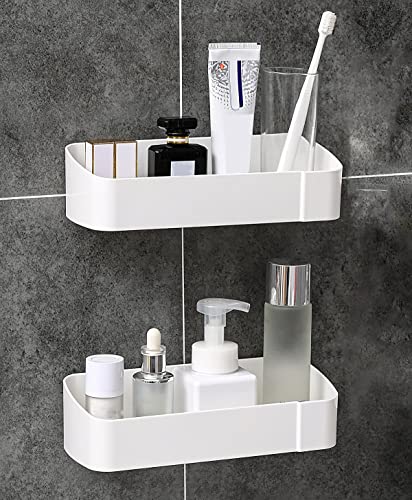 Fineget Floating Shelves Wall Mount Shelf Plastic Adhesive Soap Shower Caddy for Bathroom Kitchen Bedroom Living Room Rustproof No Drilling Storage Organizer 4 Pack