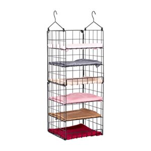 glolaurge 6 tier hanging closet organizer and storage, closet hanging shelves with 2 hooks, metal closet shelf organizer for clothing, sweaters, handbags